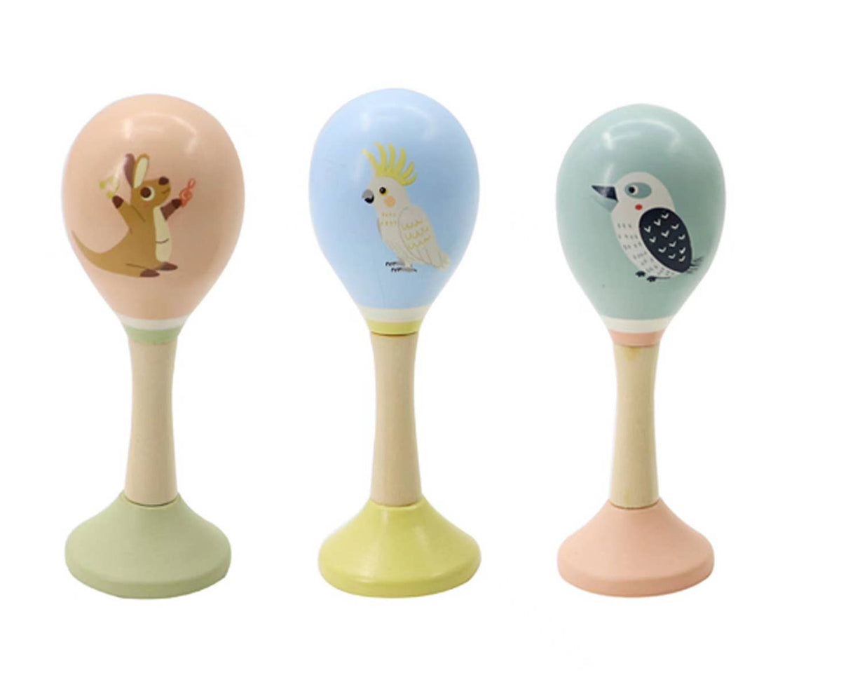 Wooden Maracas- Assorted Kangaroo, Cockatoo & Kookaburra 2025 RKCK – Prop That Hunter Valley